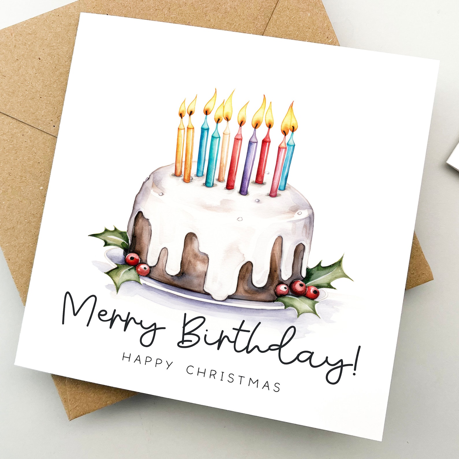 Merry Birthday, Christmas Birthday Card, Holiday Card, December ...