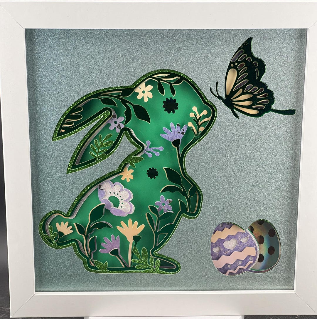 Handmade Easter Bunny Shadow Box: 8x8 Layered Cardstock Décor and Gift - Etsy