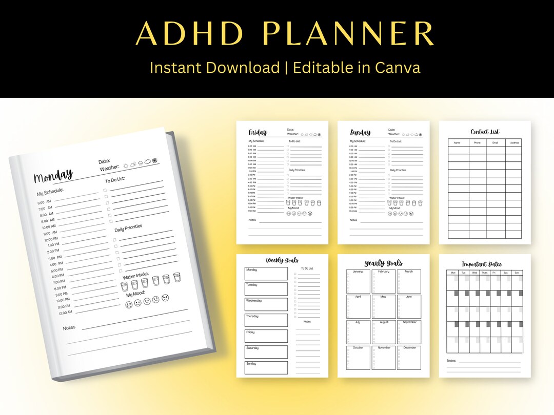 ADHD Planner | Undated Digital ADHD Planner | Digital ADHD Planner ...