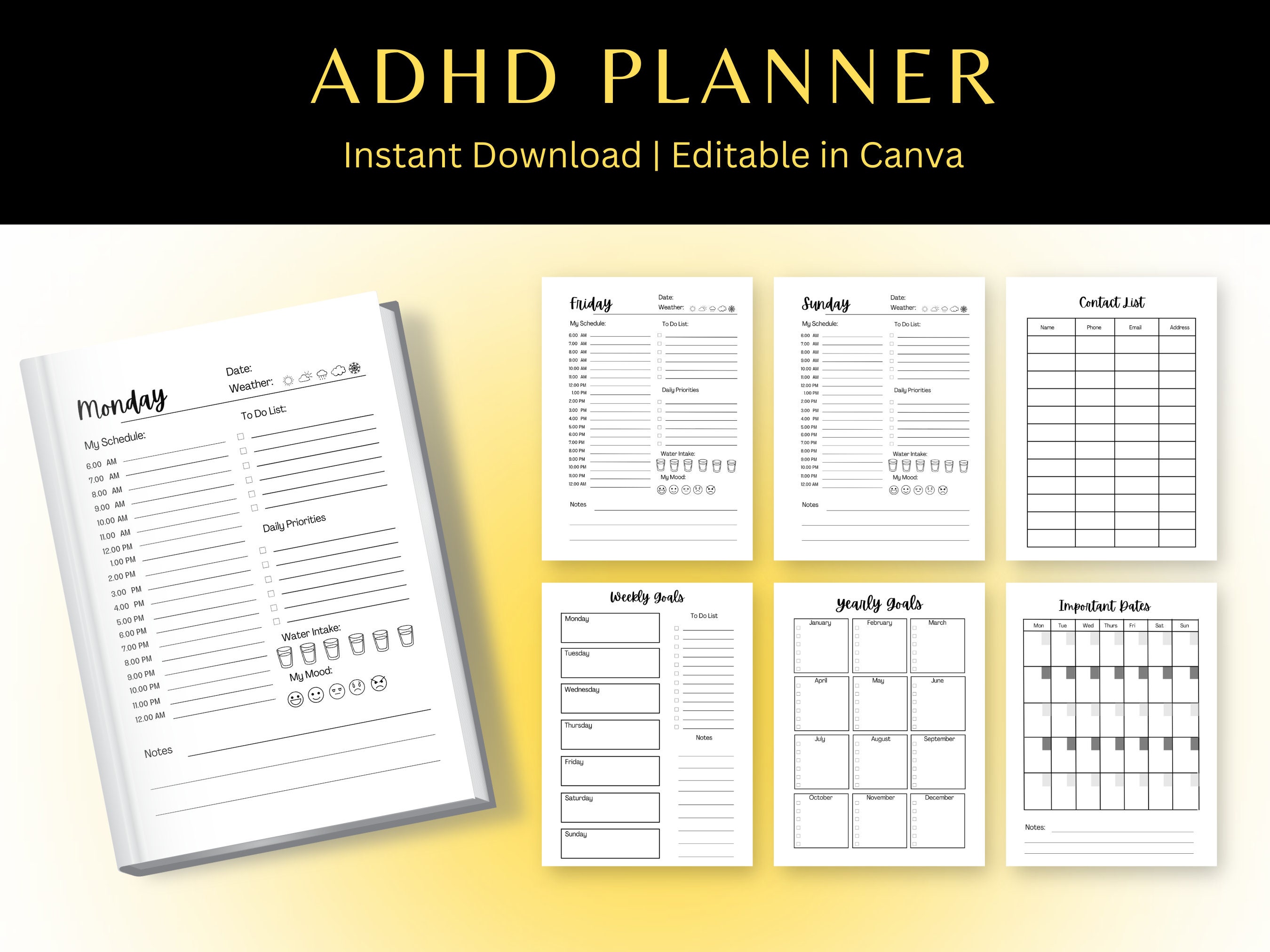 ADHD Planner | Undated Digital ADHD Planner | Digital ADHD Planner ...