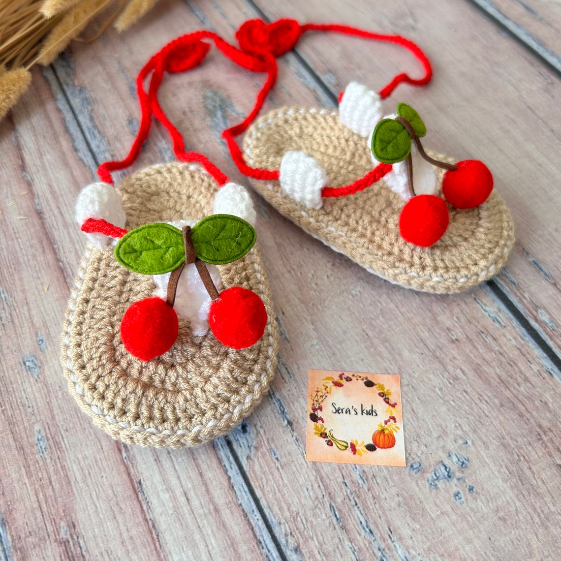 Red Baby Sandals, Girls Cherry Crochet Baby Slippers, Baby Strap Flip ...