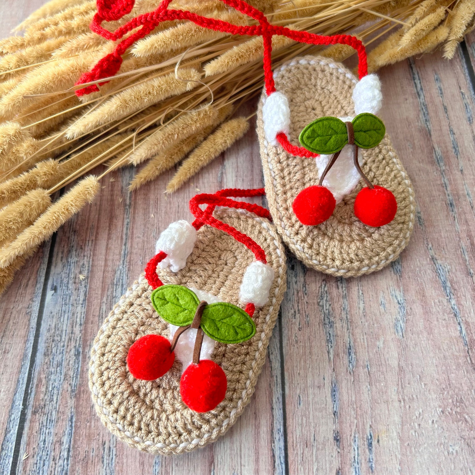 Red Baby Sandals, Girls Cherry Crochet Baby Slippers, Baby Strap Flip ...