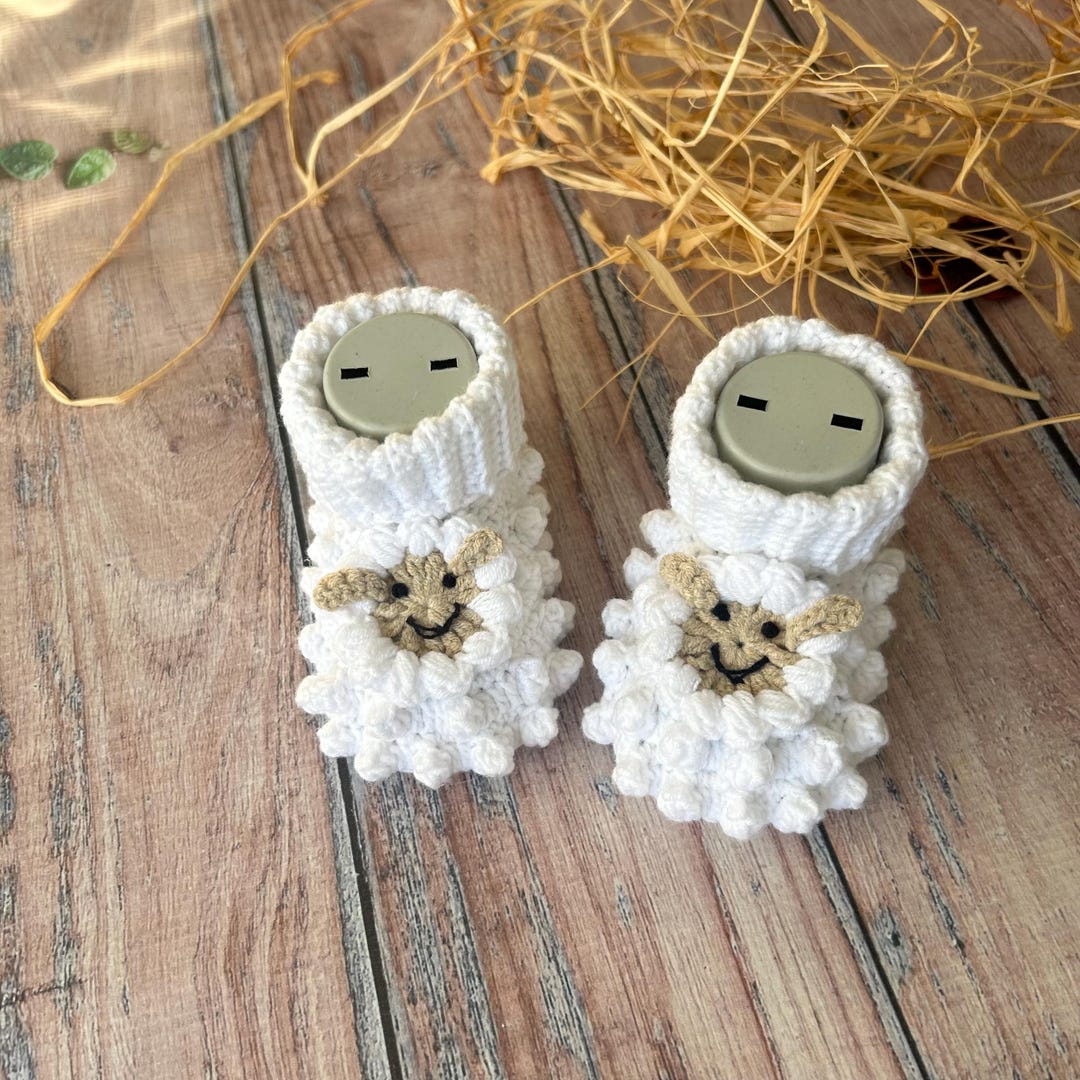 Crochet Lamb Booties: Unisex Baby Animal Shoes, First Easter - Etsy