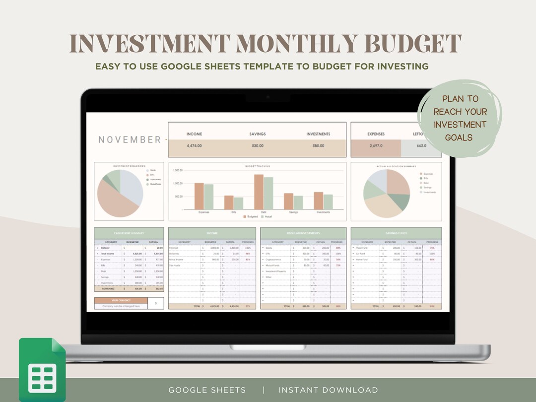 Investment Budget Template: Monthly Finance Tracker for Google Sheets ...