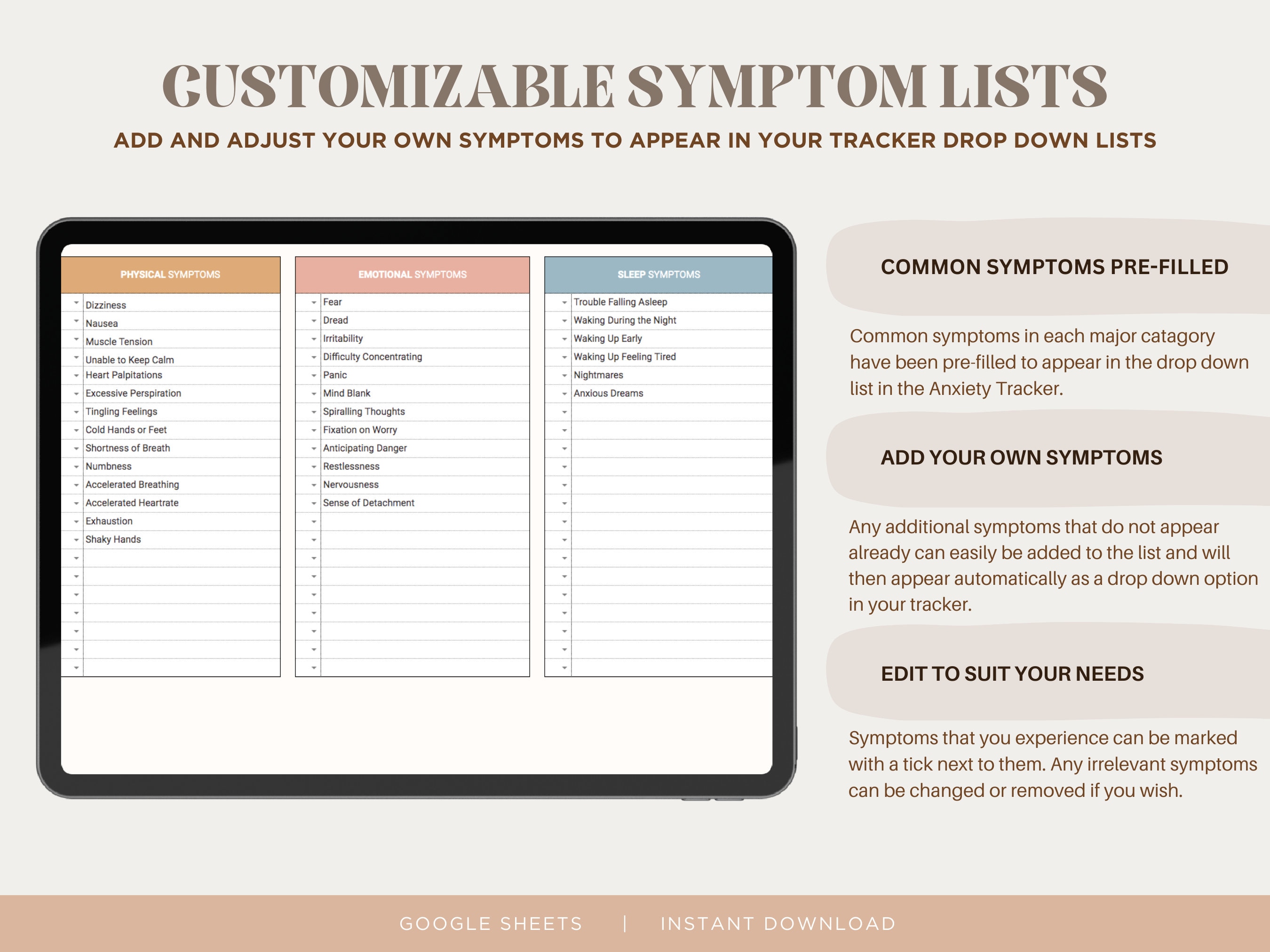 Anxiety Tracker Spreadsheet Template - Track Daily Anxiety Levels and ...