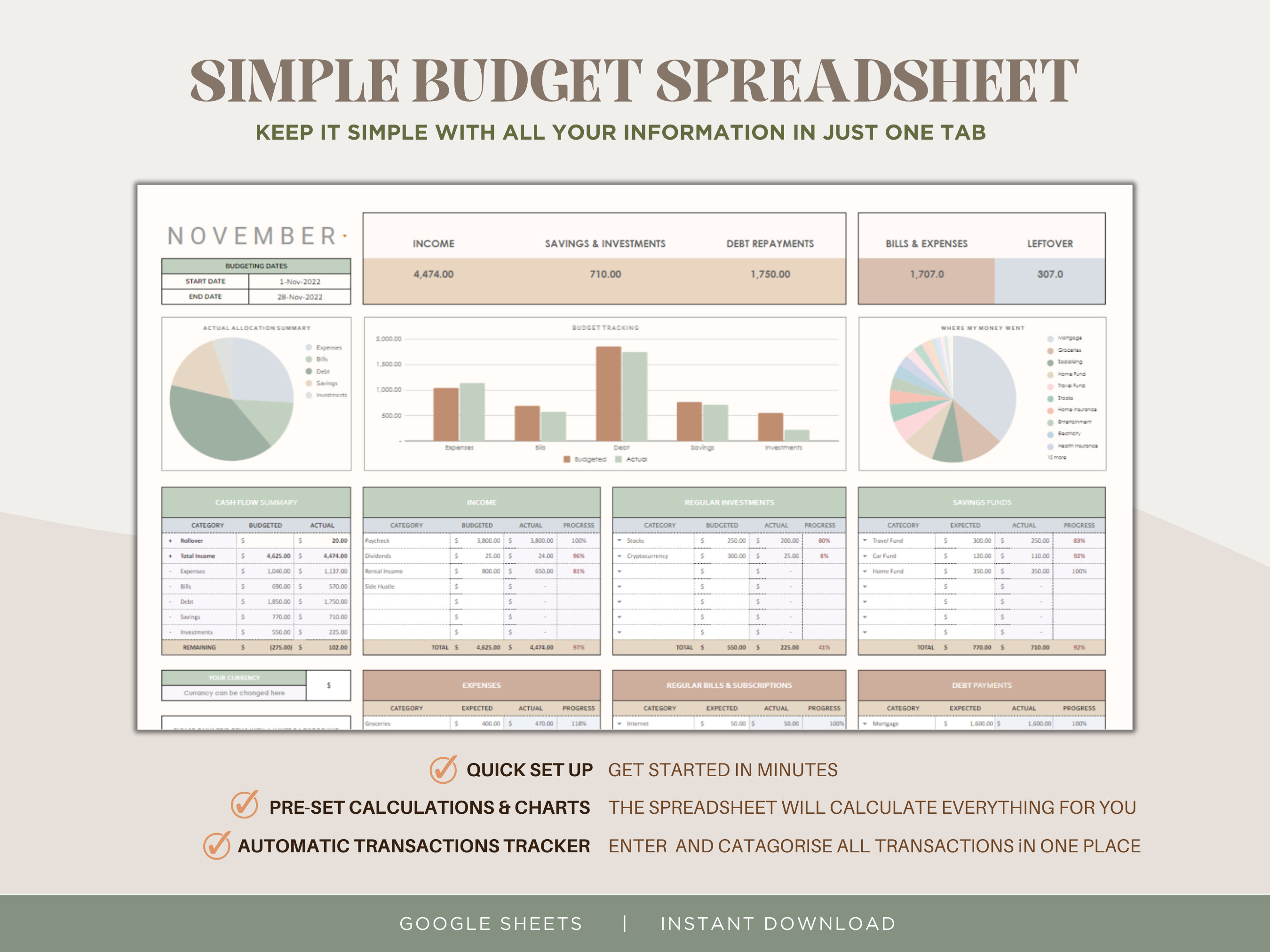 Simple Budget Template for Google Sheets: Personal Finance Tracker ...