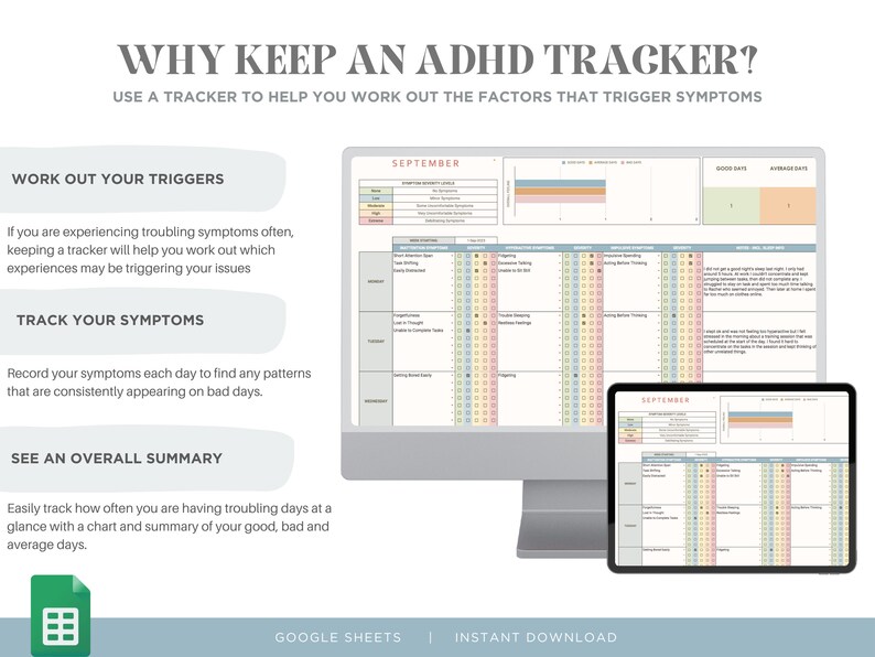 ADHD Tracker Spreadsheet Template for Adults - Track Daily Levels ...