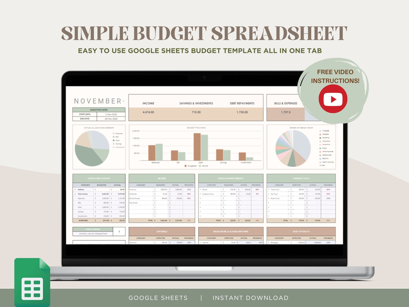 Simple Budget Template for Google Sheets: Personal Finance Tracker ...