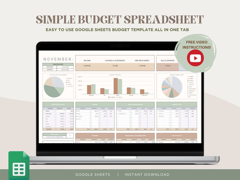 Simple Budget Template for Google Sheets, Monthly, Weekly, Fortnightly ...