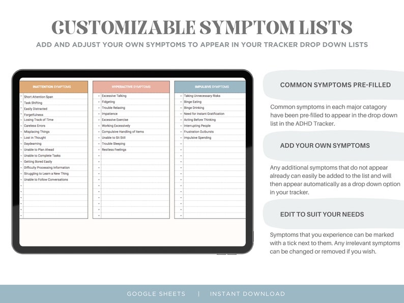ADHD Tracker Spreadsheet: Daily Symptoms & Triggers - Google Sheets ...