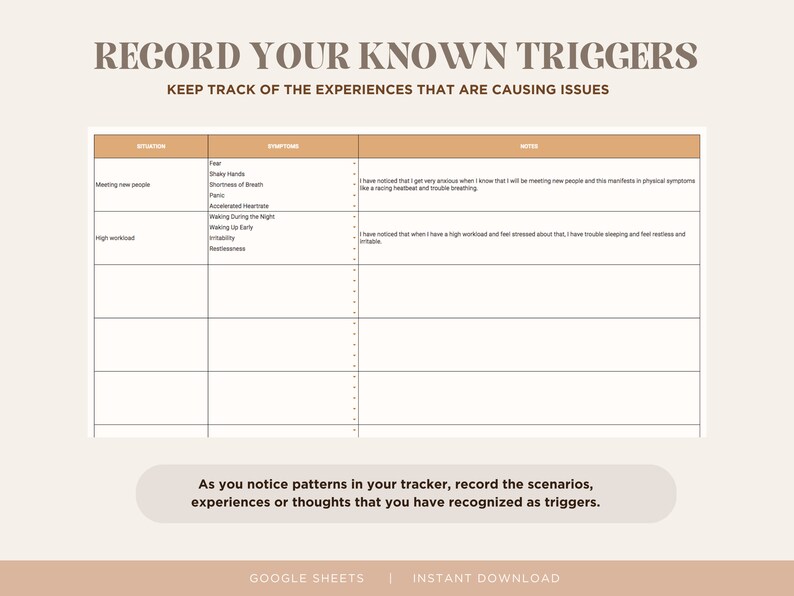 Anxiety Tracker Spreadsheet Template - Track Daily Anxiety Levels and ...