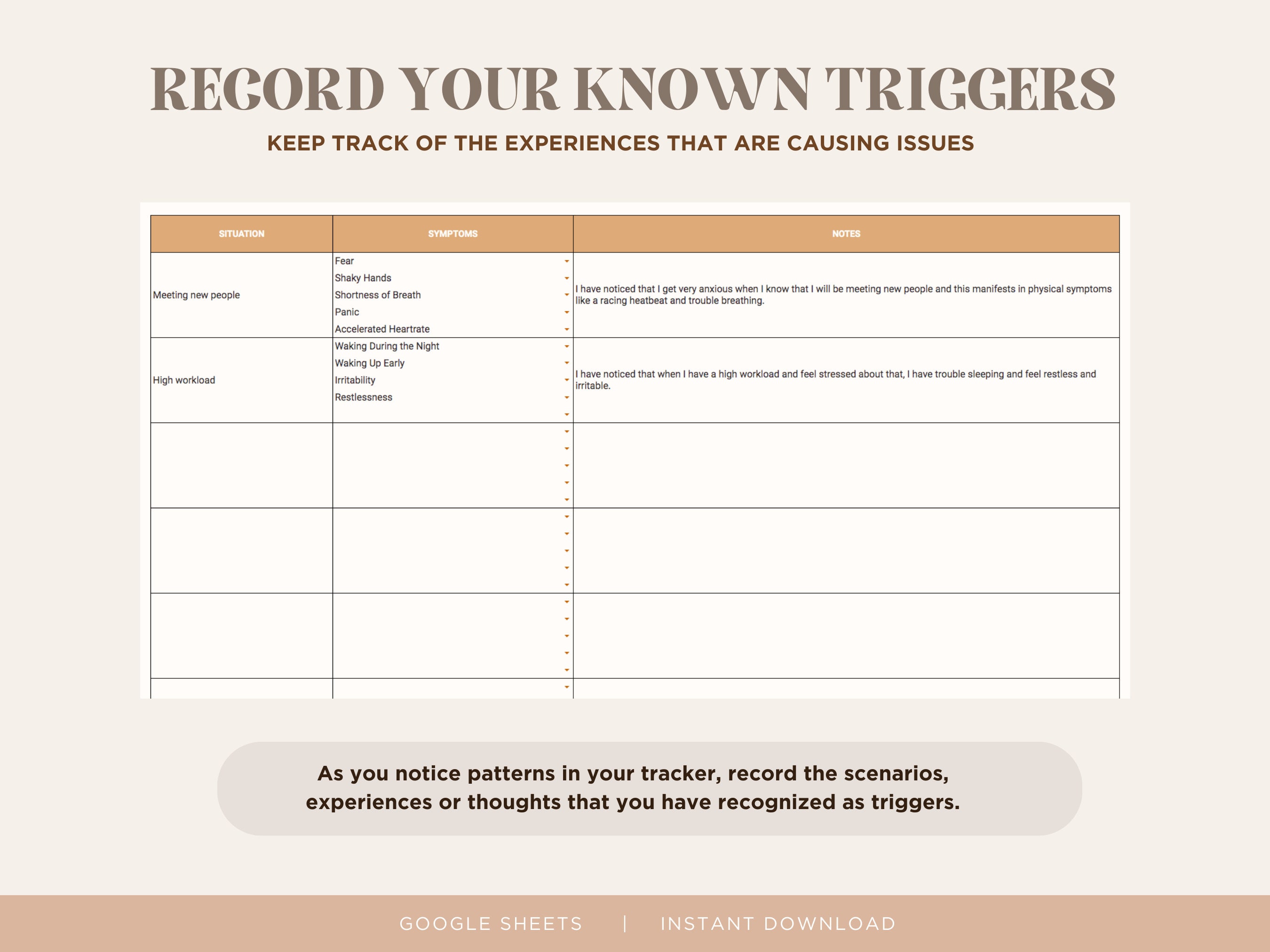 Anxiety Tracker Spreadsheet Template - Track Daily Anxiety Levels and ...
