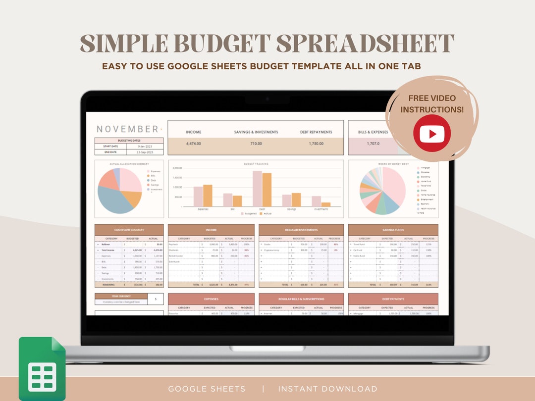 Simple Budget Template for Google Sheets, Monthly, Weekly, Fortnightly ...