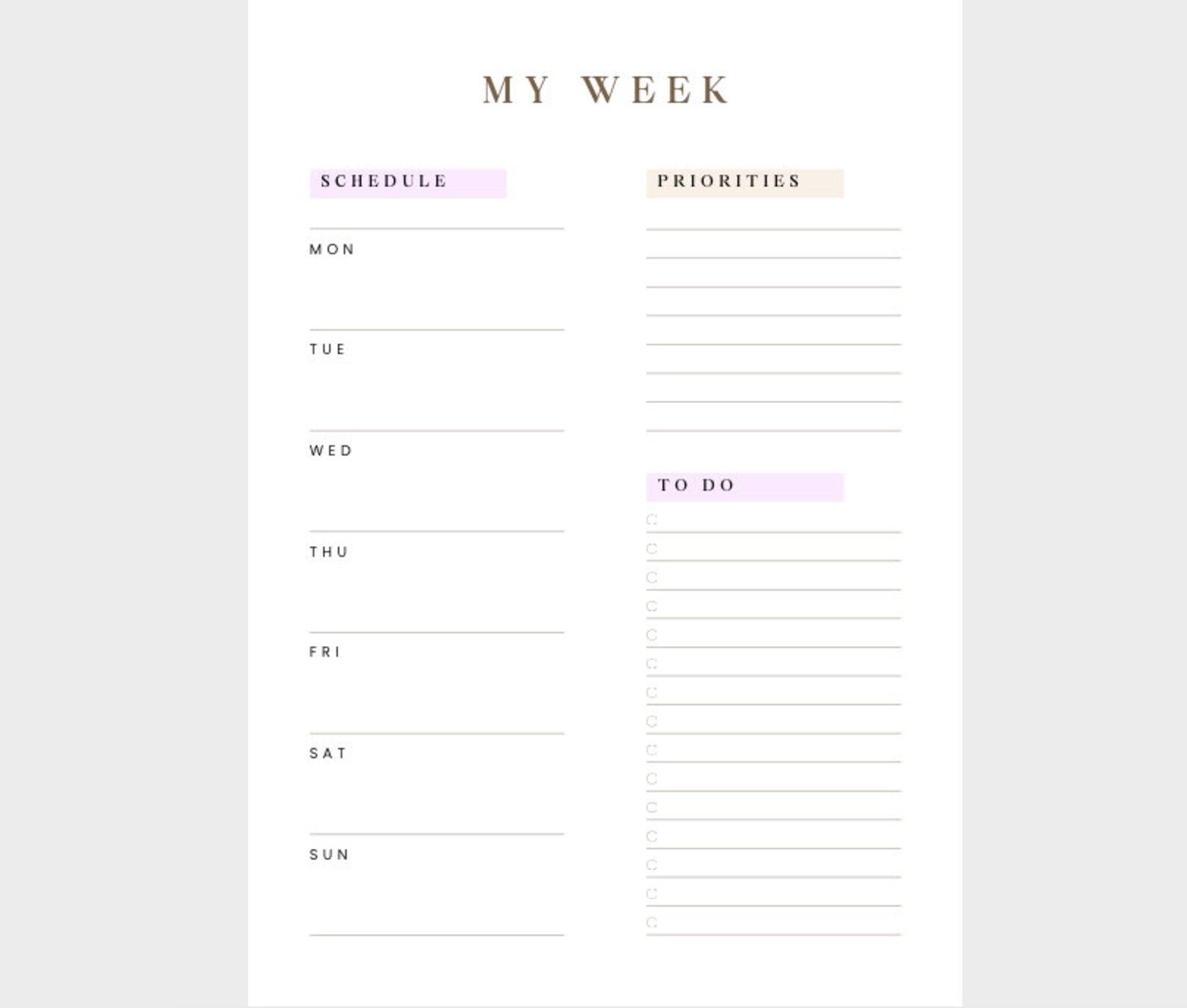 Printable, Instant Download Minimalistic Weekly Planner, Weekly to Do ...
