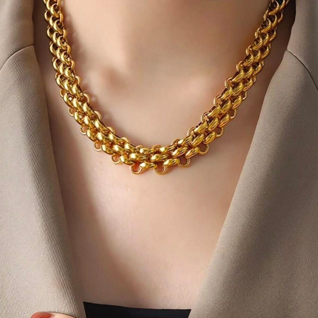 Unique Wide Flat Chain Necklace, 40cm-45cm 1618 13.6mm Gold Necklace ...
