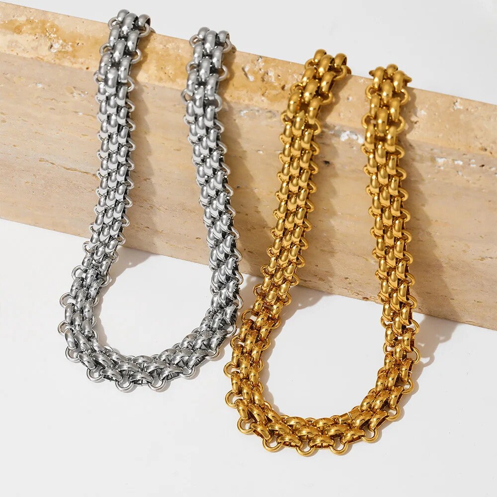 Unique Wide Flat Chain Necklace, 40cm-45cm 1618 13.6mm Gold Necklace ...