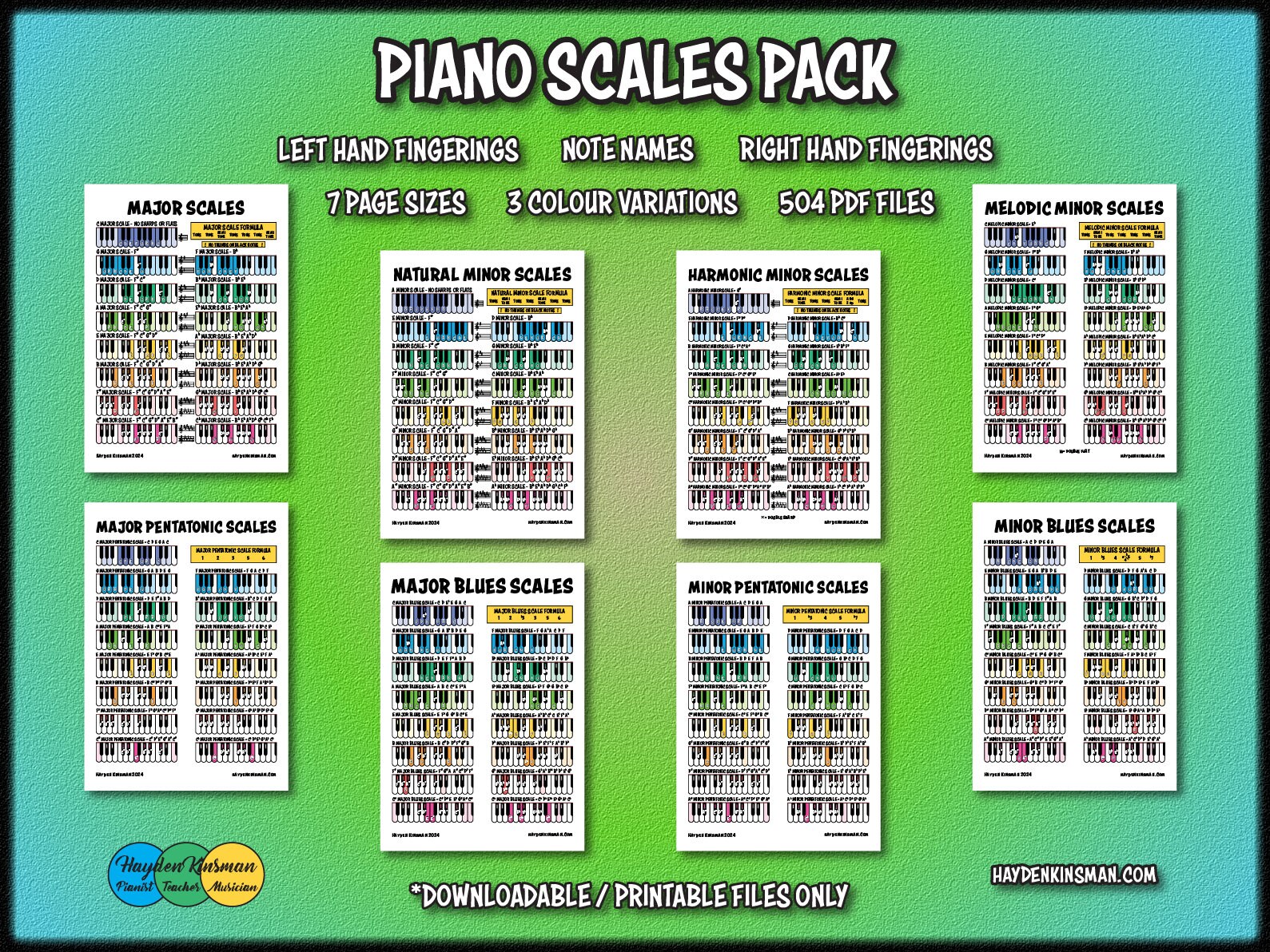 Piano Scales Pack. Notes and Finger Numbers. Easy to Read Colourful PDF ...