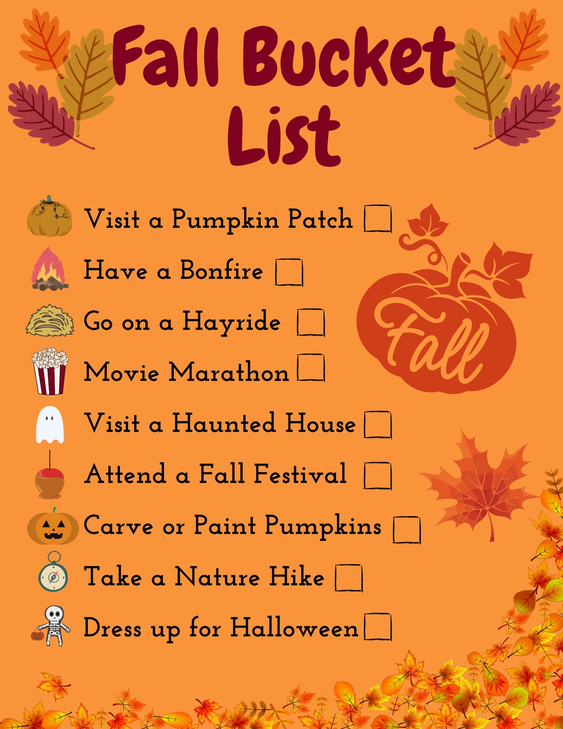 Printable Fall Bucket List - Etsy