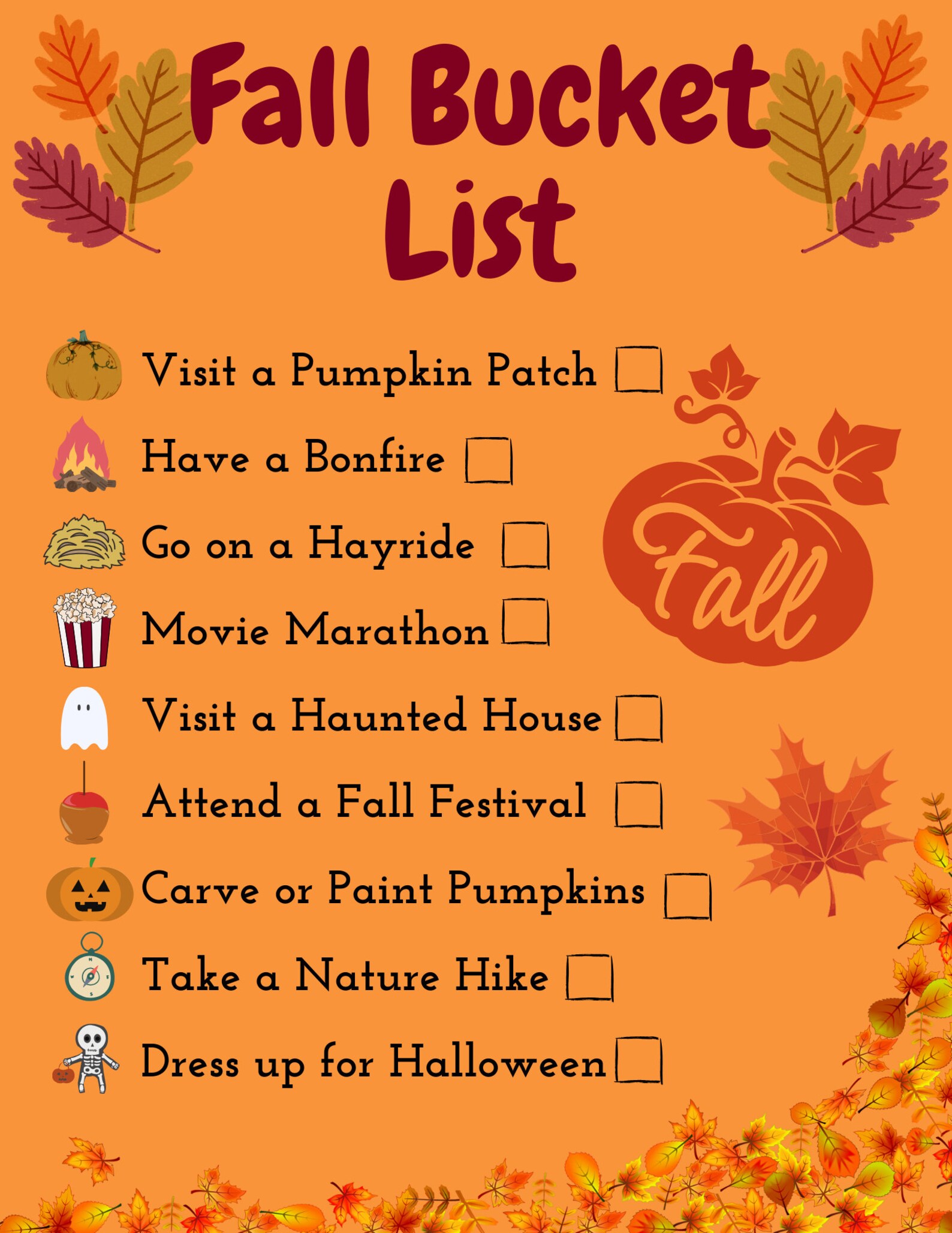 Printable Fall Bucket List - Etsy