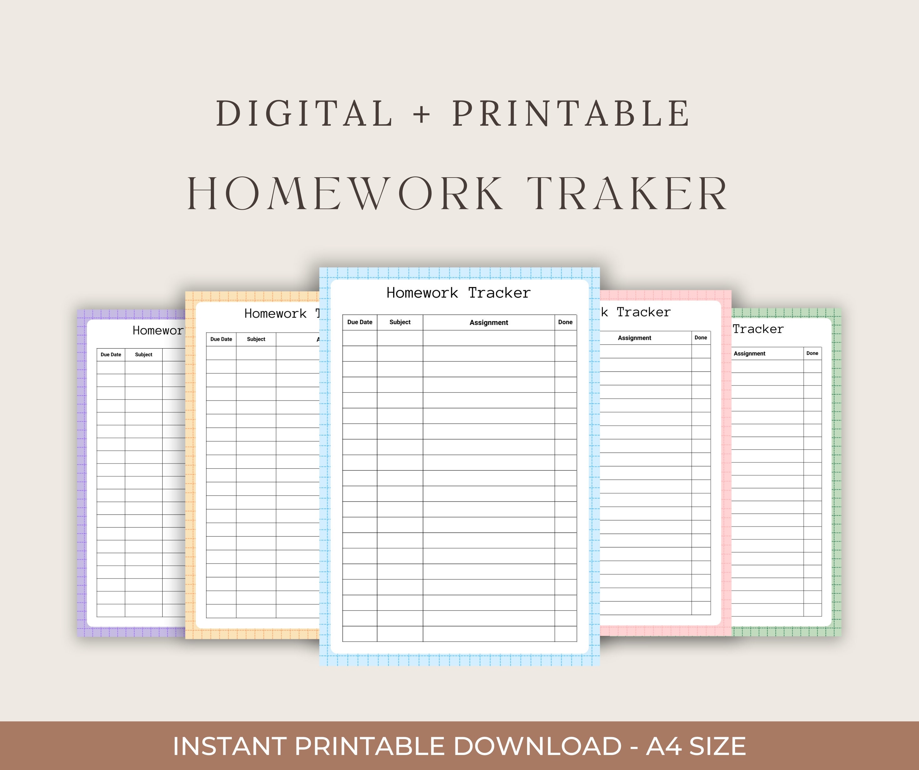 Homework Tracker Printable, Student Planner, Assignment Tracker ...