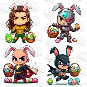8+ Chibi Superhero Easter Cartoon Png Bundle, Cartoon Easter Png, Happy ...