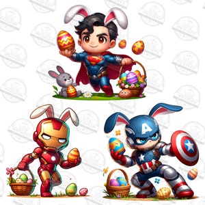 Chibi Superhero Easter Cartoon Png Bundle, Cartoon Easter Png, Happy ...