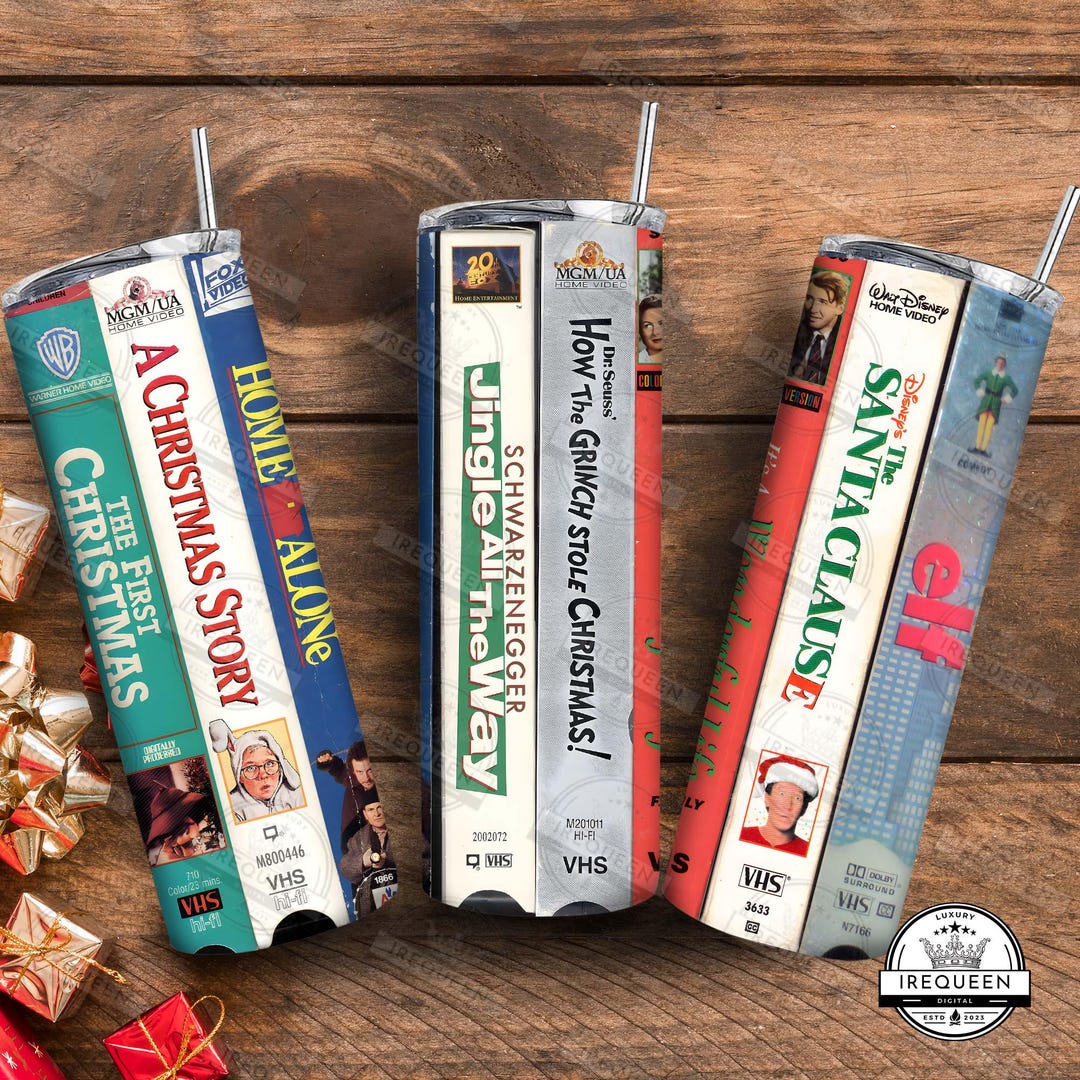 Christmas Movies VHS Tumbler Wrap Png, VHS Tapes 20 Oz Skinny Tumbler ...