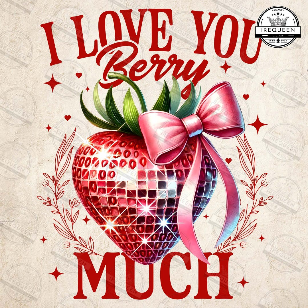 I Love You Berry Much Png, Retro Valentine Png, Strawberry Love Png ...