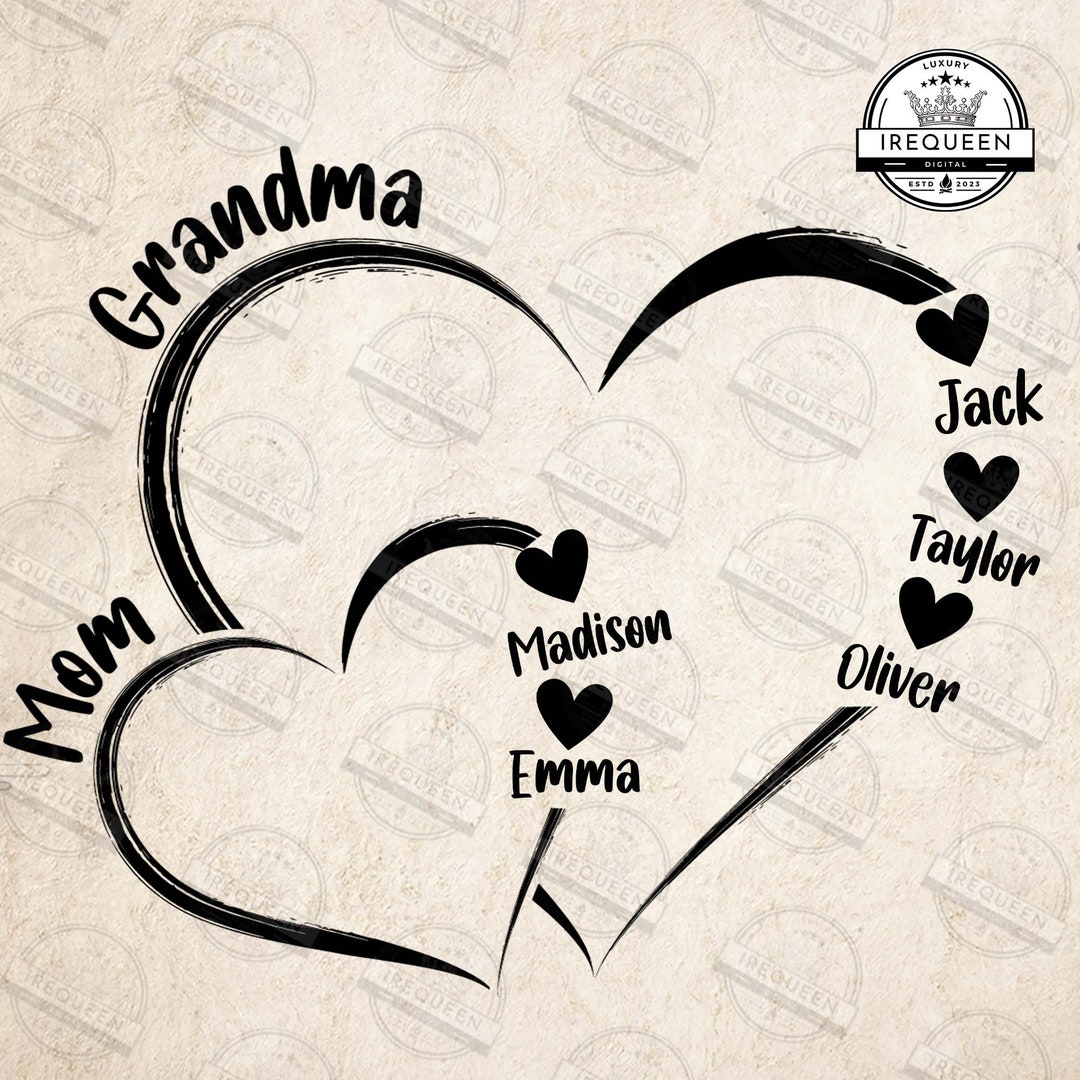 CUSTOM Heart Kid Name Grandma Mom Shirt Svg Png, Grandma Shirt Svg ...