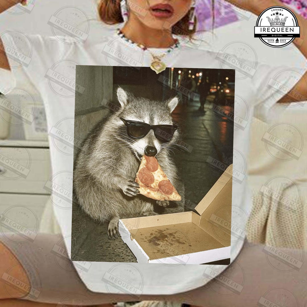 Funny Raccoon Eating Pizza Png, Raccoon Meme Shirt Design Png, Coffee ...