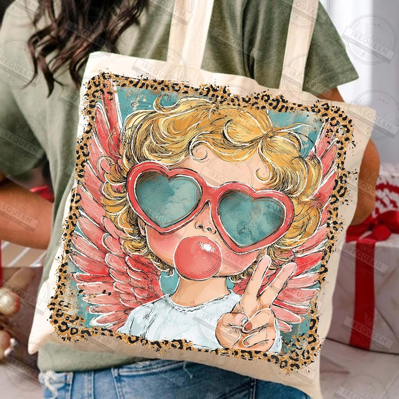 Retro Cupid Blowing Bubble PNG, Vintage Valentines Day Leopard Png ...