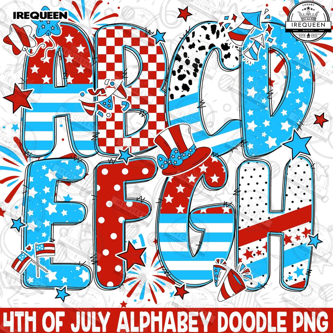 American Flag Doodle Letters Bundle Png, Patriotic American Flag ...
