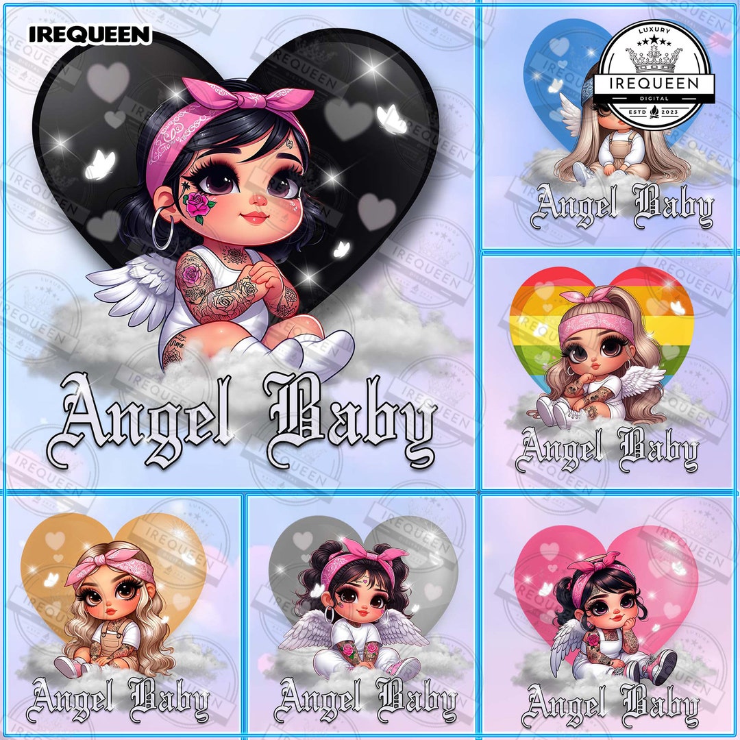 5 Baby Angel Old School Chola Png Bundle, Spanish Girl Valentine Design ...