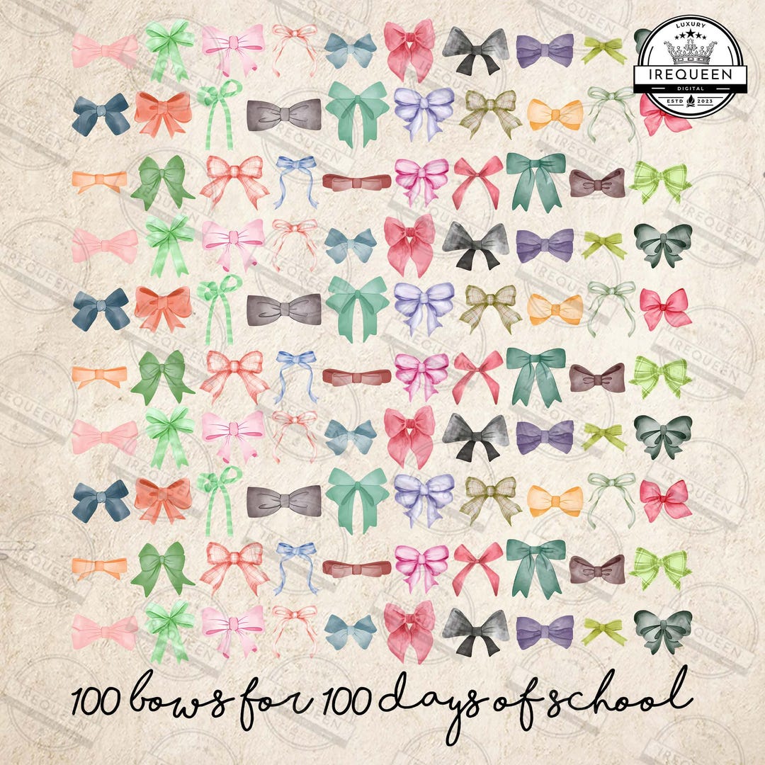 100 Bows for 100 Days of School Png, 100 Day of School Png, Pink 100 ...