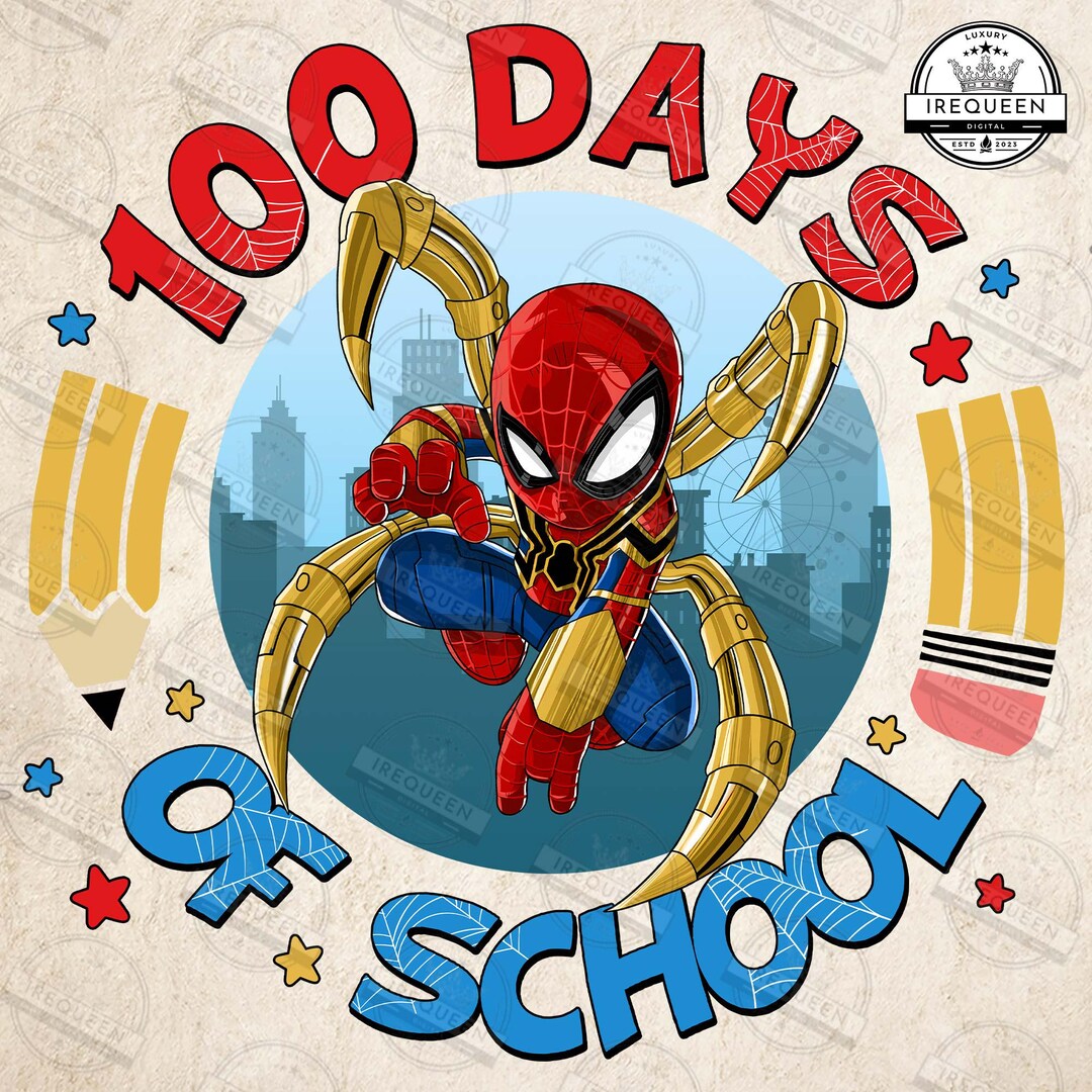 Superhero 100 Days of School PNG, School 100th Day Cartoon Shirt Png ...