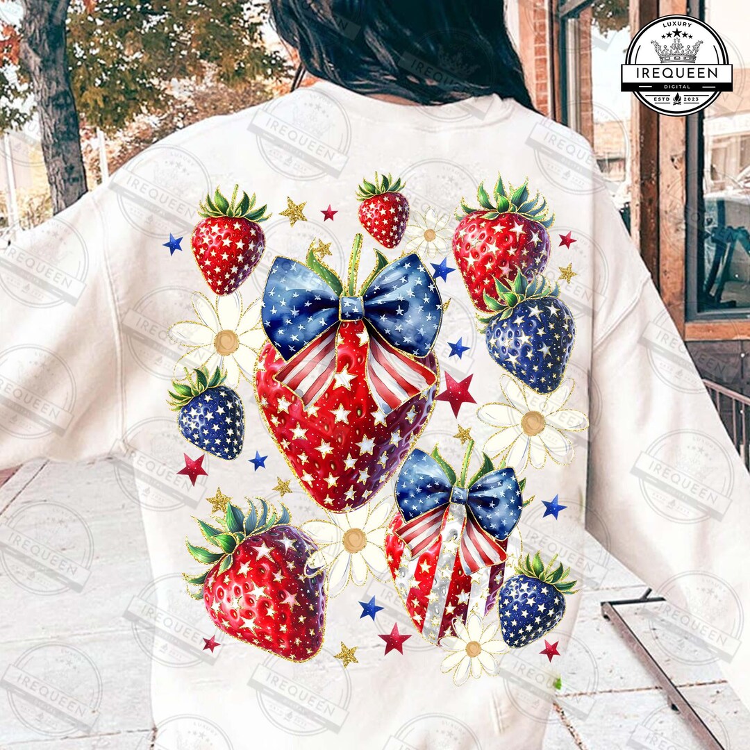 Boho 4th of July Strawberry Png, 4th Coquette Independence Day Png ...