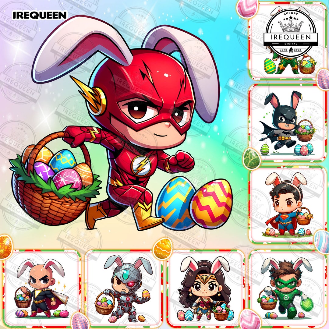 8+ Chibi Superhero Easter Cartoon Png Bundle, Cartoon Easter Png, Happy ...