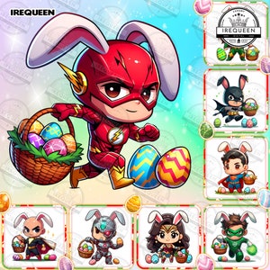 8+ Chibi Superhero Easter Cartoon Png Bundle, Cartoon Easter Png, Happy ...