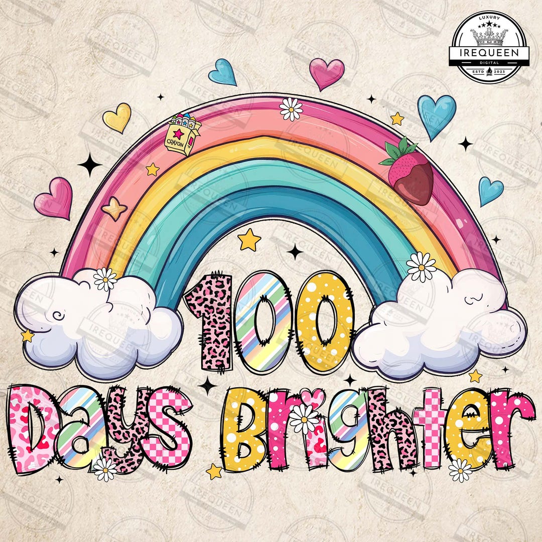 Rainbow 100 Day of School Png, Teacher 100 Day of School Png, 100 Day ...