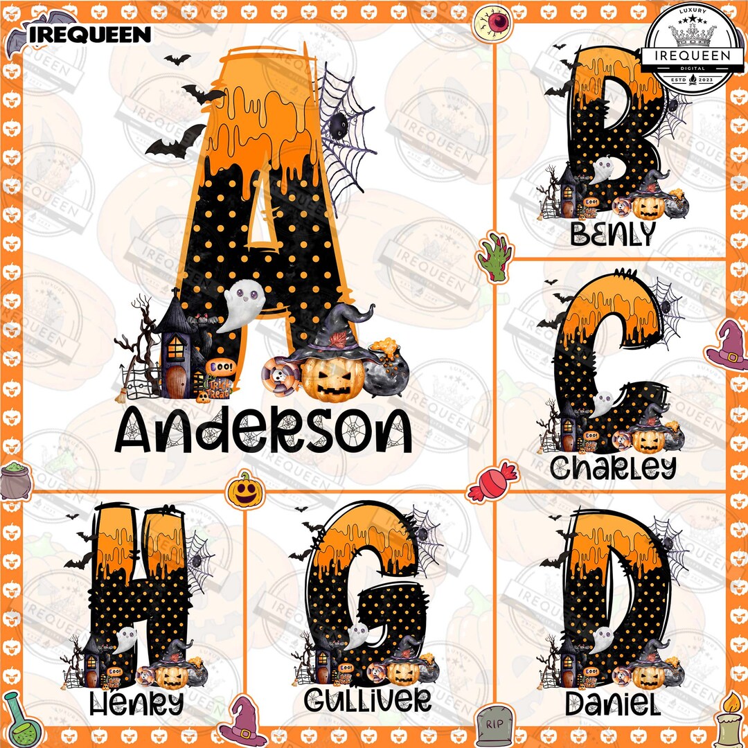 CUSTOM Halloween Letters Alphabet Trick or Treat Bag Png Bundle ...