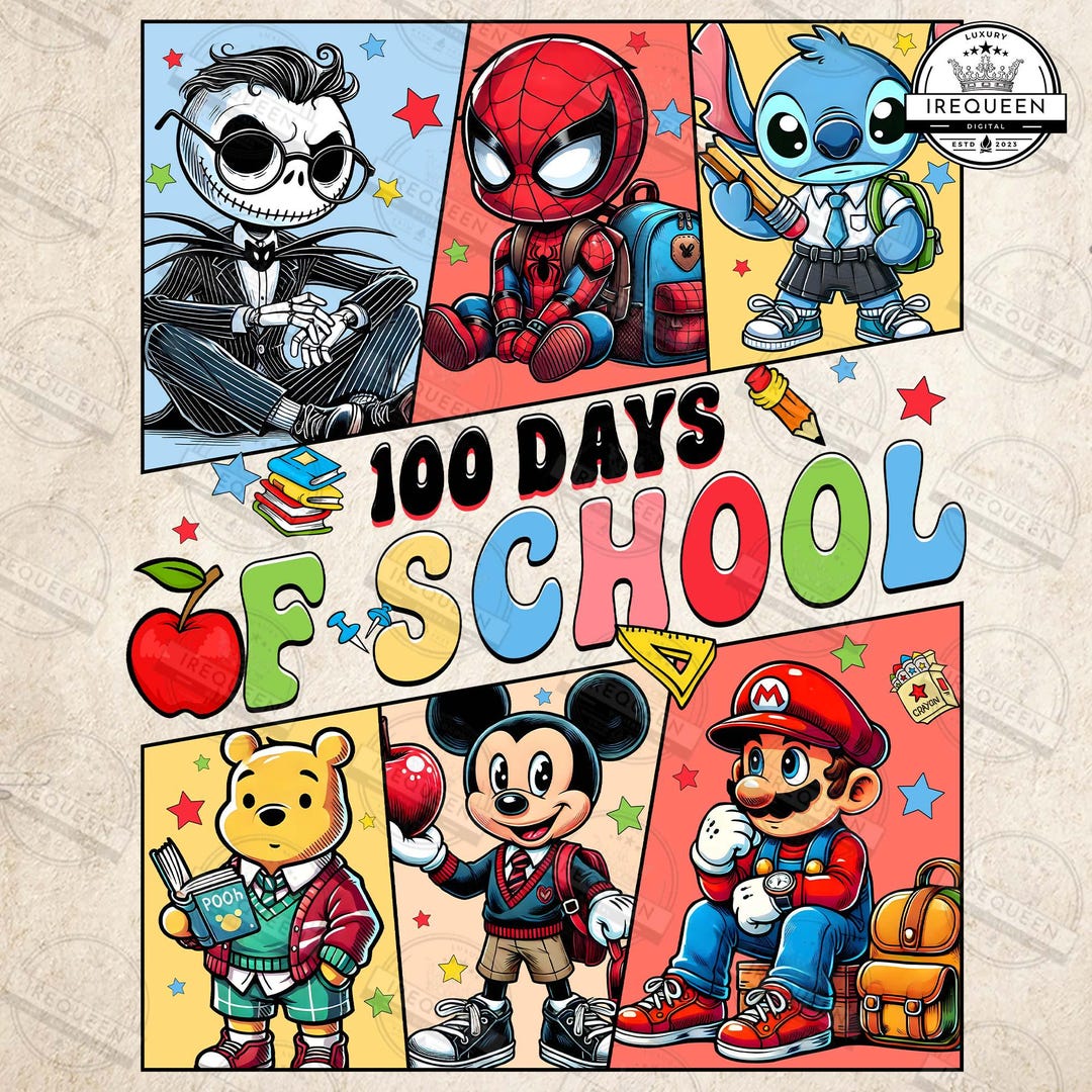 Cartoon 100 Days of School Png, 100 Days Shirt Design Png, School Png ...
