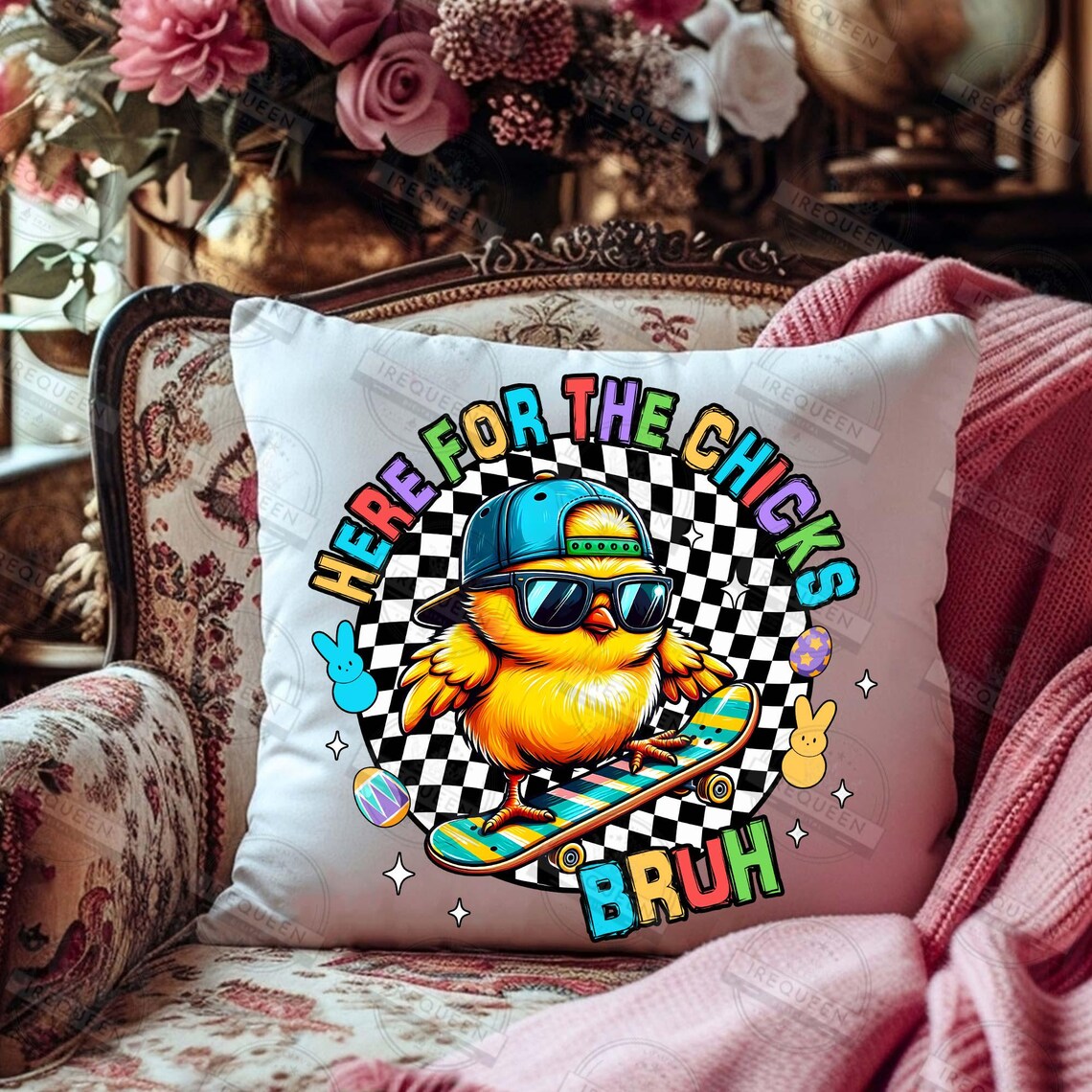 Here for the Chicks Bruh Png, Checkerboard Funny Rabbit Trendy Easter ...
