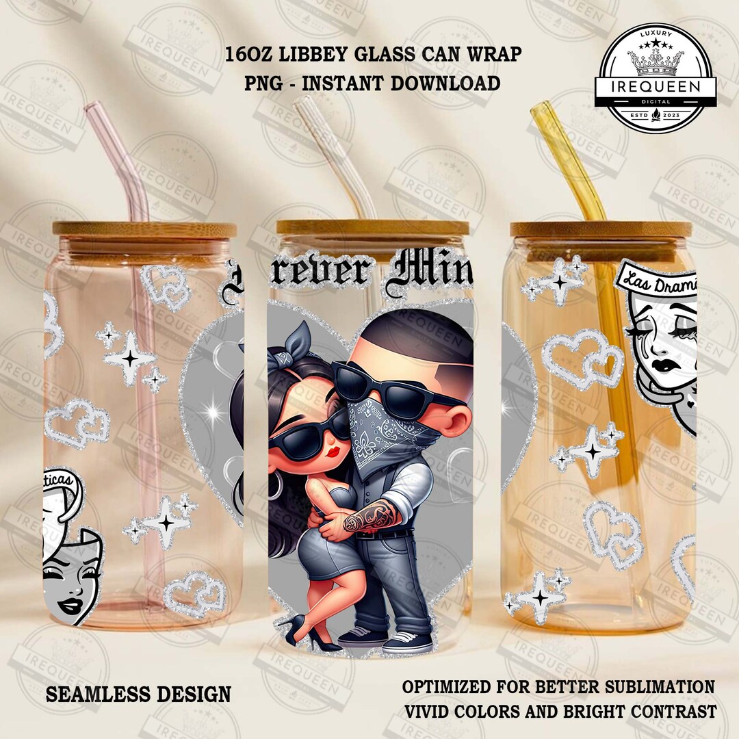 Chicano Forever Cholo Couple 16oz Glass Can PNG, Chola Couple 16oz ...