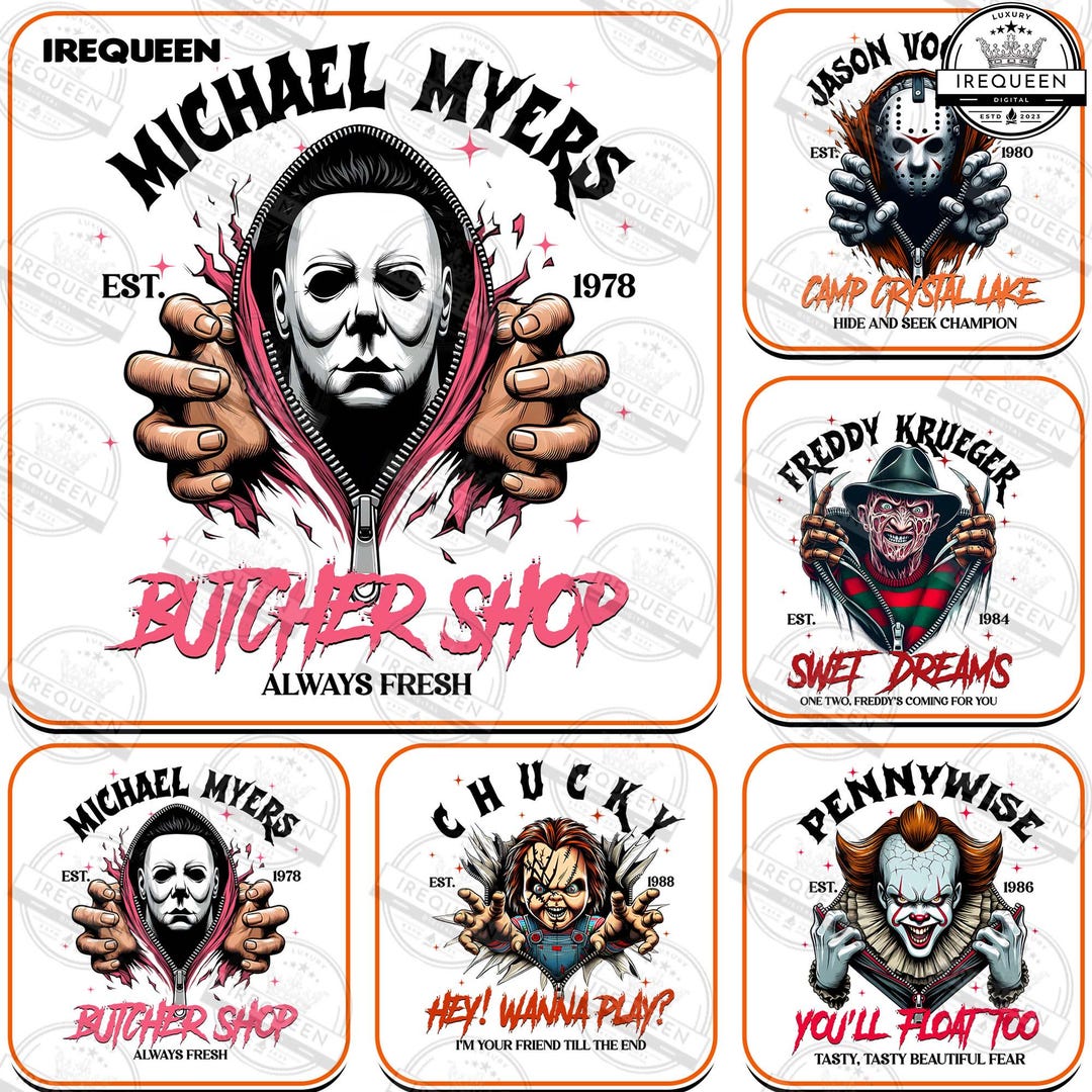 Killers Horror Friends PNG Bundle, Retro Halloween Png, Movie Killer ...