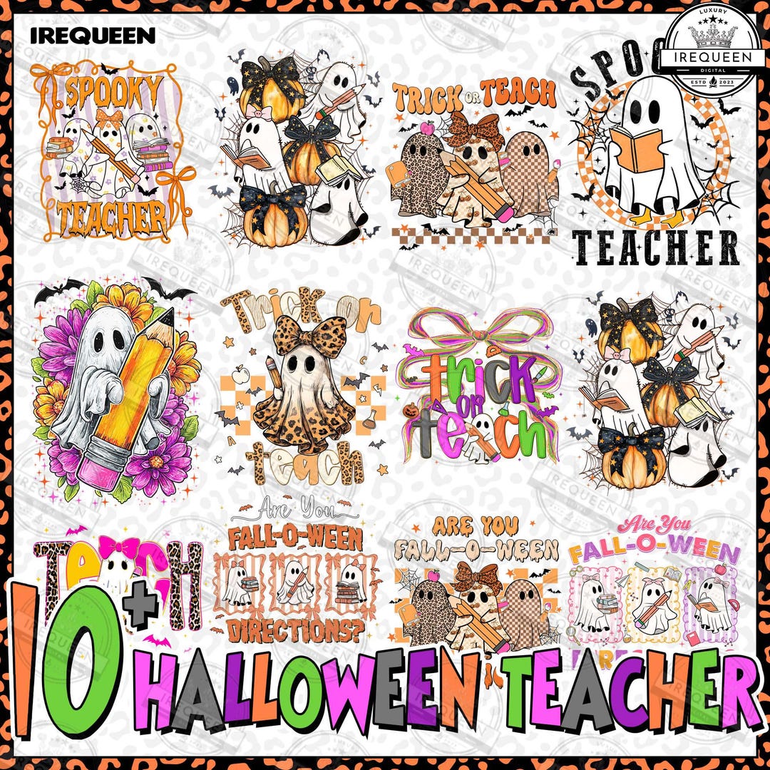 10+ Spooky Teacher Png Bundle, Halloween Cute Ghost Teacher Png ...