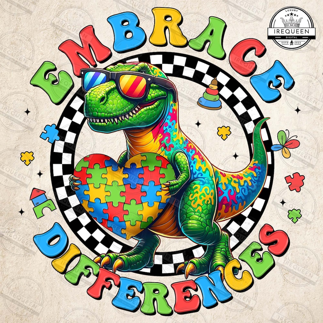 Embrace Differences Autism Dinosaur Png, T-rex Autism Png, Autism Png ...