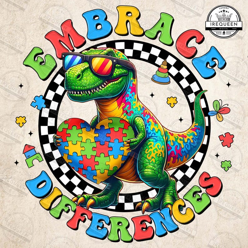 Embrace Differences Autism Dinosaur Png, T-rex Autism Png, Autism Png ...