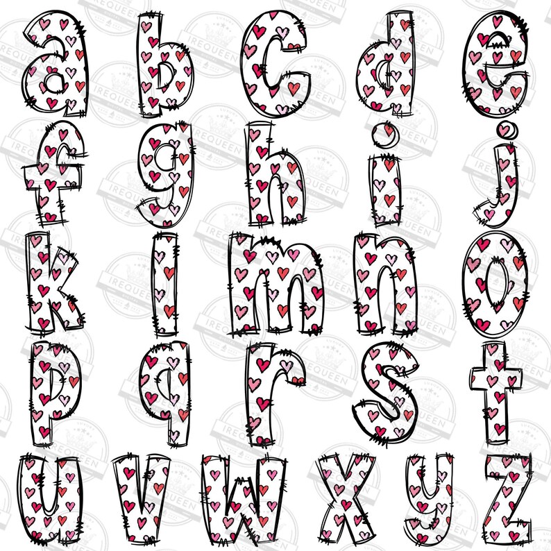 5 Valentine Alpha Doodle Set Png, Valentine Heart ABC Alphabet Png ...