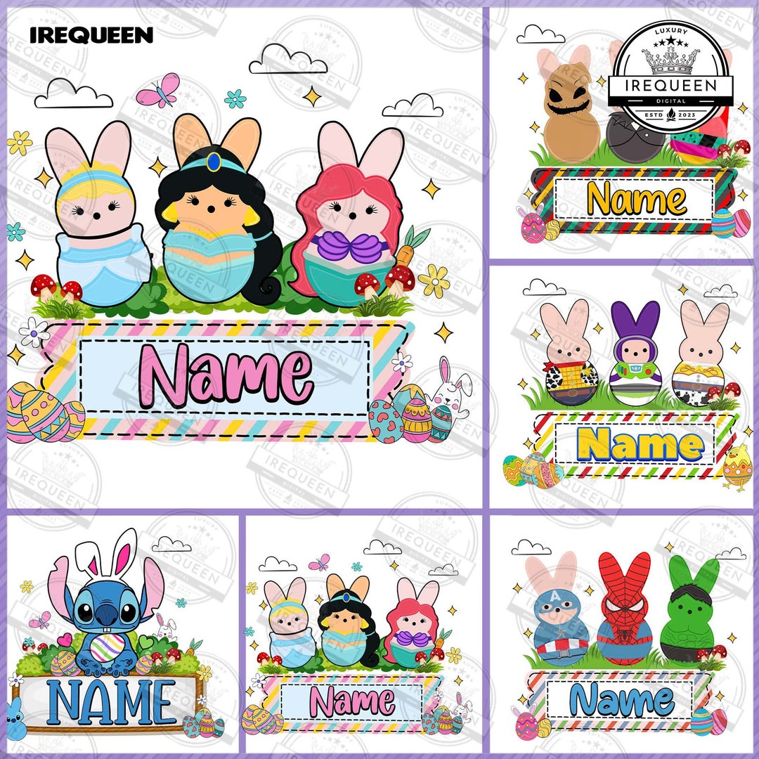 5 CUSTOM Cartoon Easter Bunny Png Bundle, Kids Name Peeps Easter Day ...