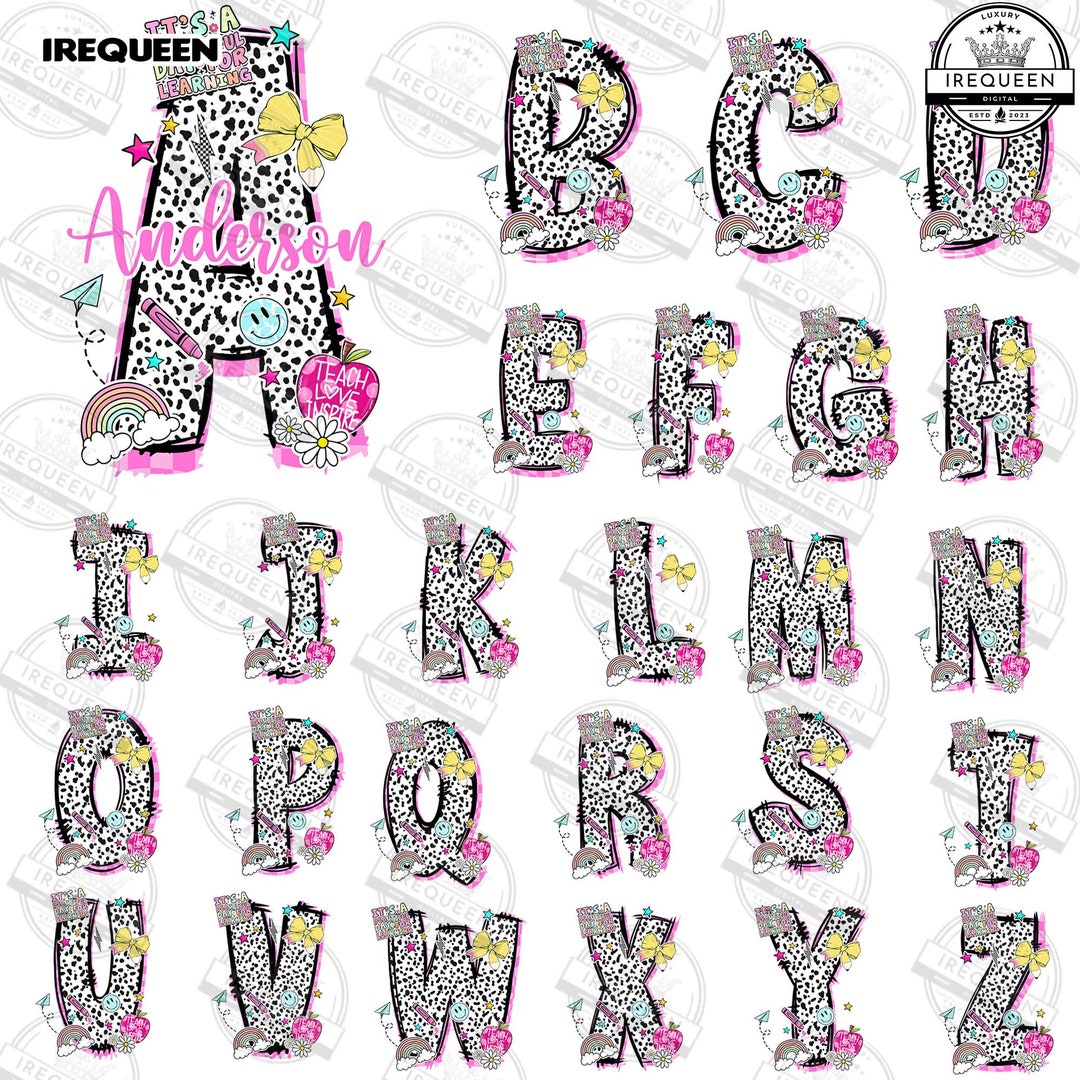 Back to School Alphabet Doodle PNG Bundle, Custom Teacher Name Png ...